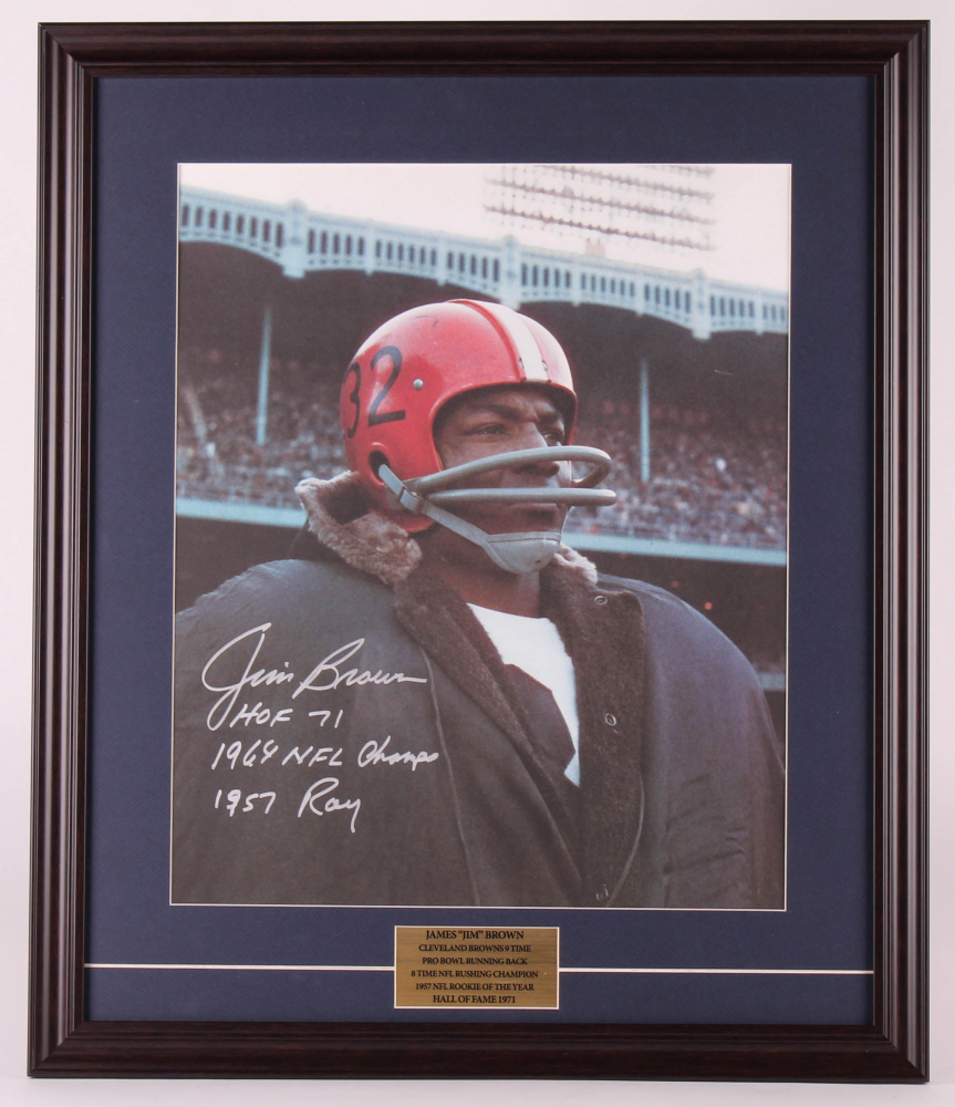 Jim Brown Signed Browns 22.5x26.5 Custom Framed Photo Display Inscribed ...