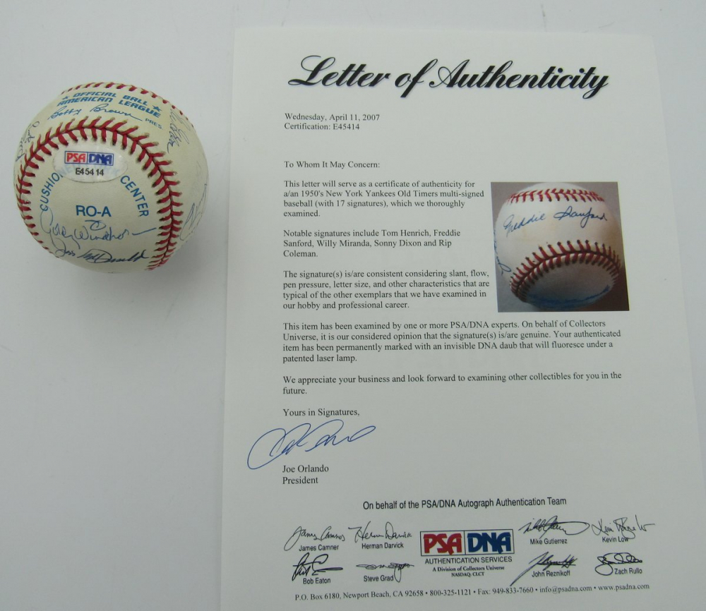 Yankees Old Timers OAL Baseball Team-Signed by (17) with Tommy Henrich ...