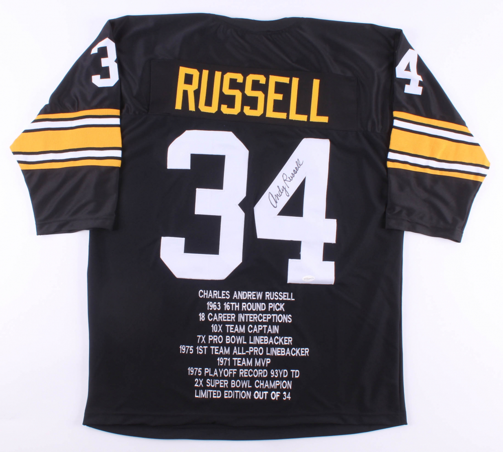 Andy Russell Signed Career Highlight Stat Jersey (TSE COA) | Pristine ...