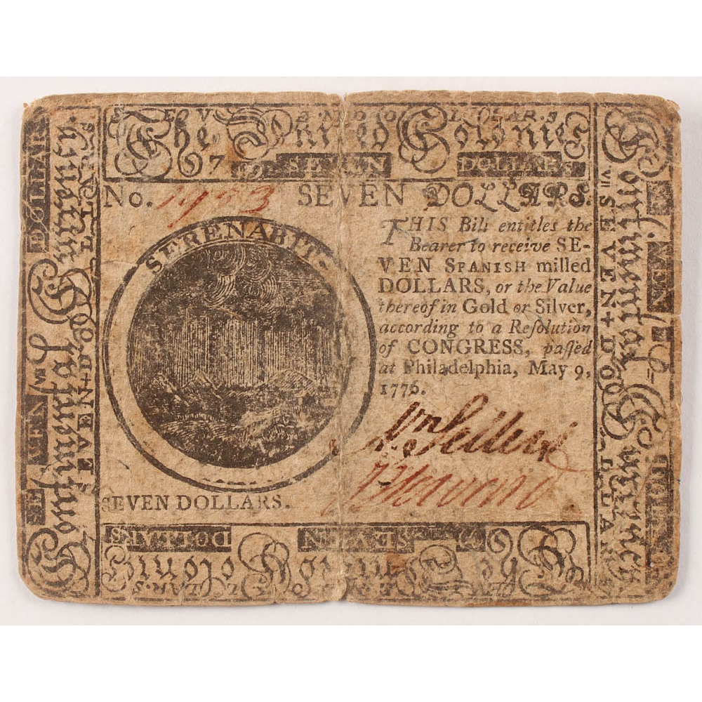 1776 $7 Seven-Dollar - Continental - Colonial Currency Note | Pristine ...