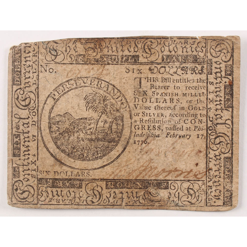 1776 $6 Six-Dollar - Continental - Colonial Currency Note | Pristine ...