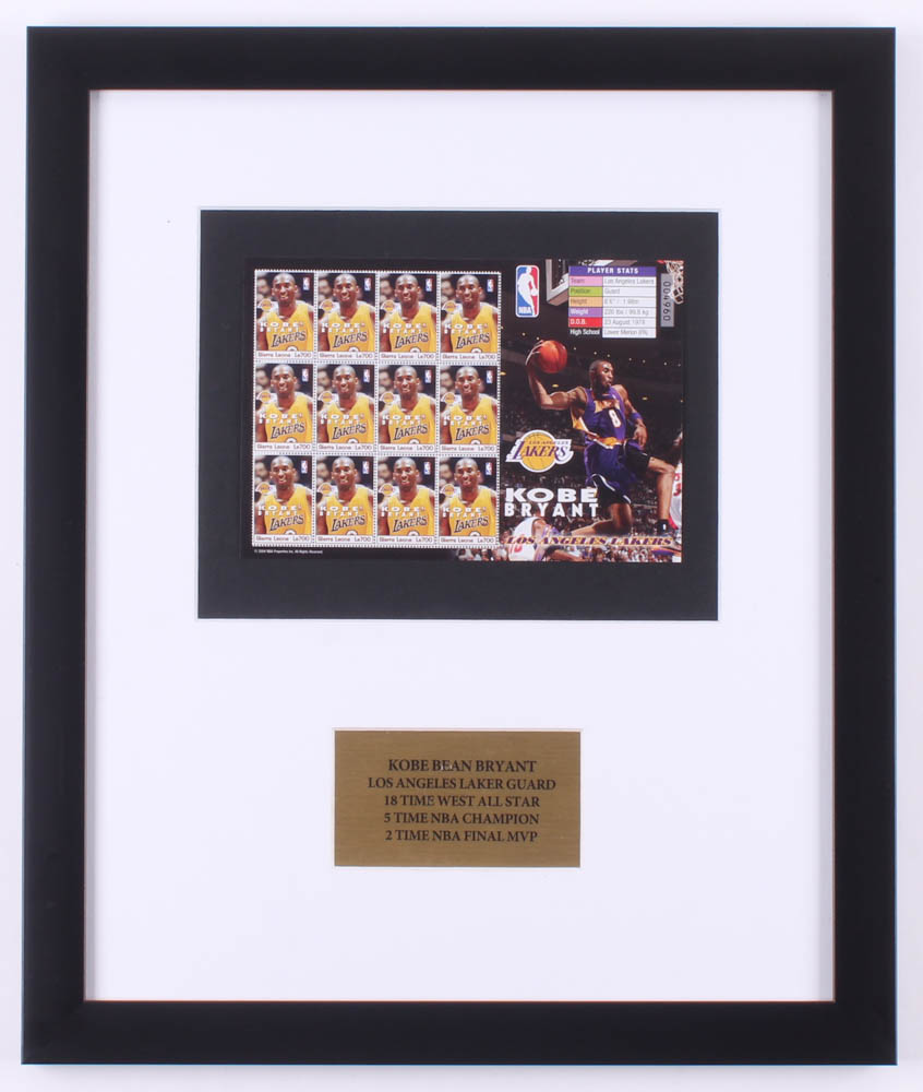 Kobe Bryant Lakers 16x19 Custom Framed Full Uncut Stamp Sheet Display ...