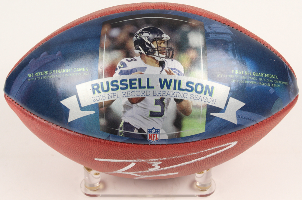 Russell Wilson Signed "2015 NFL Record Breaking Season" Football with ...