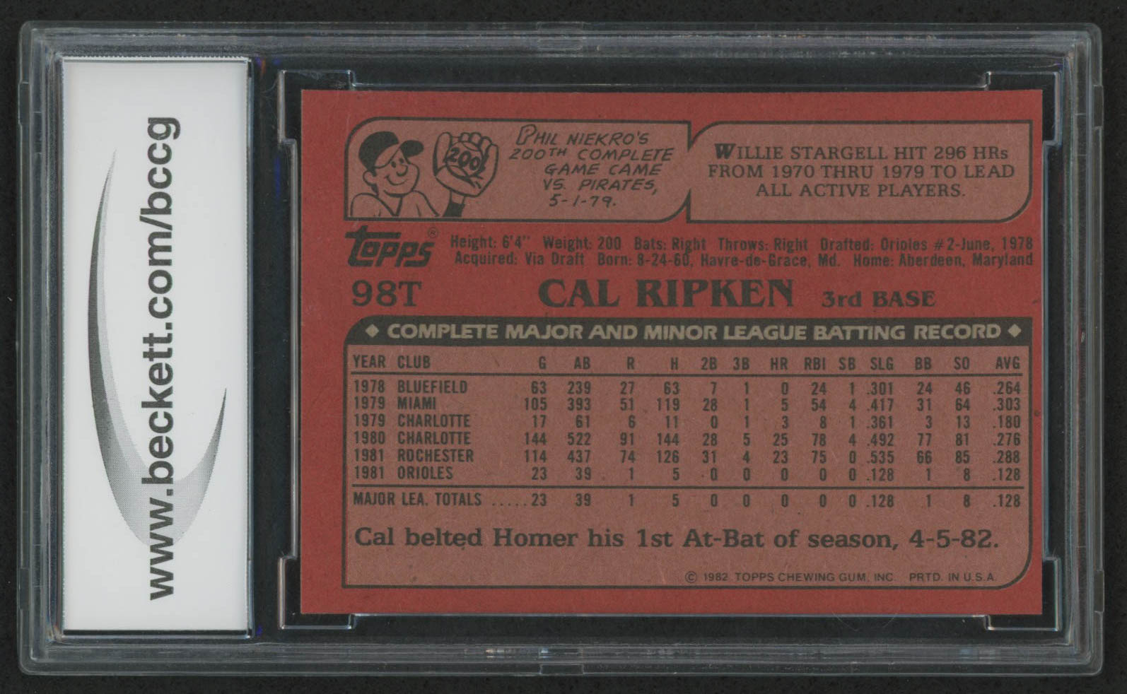 Cal Ripken Jr. 1982 Topps Traded #98T (BCCG 10) | Pristine Auction