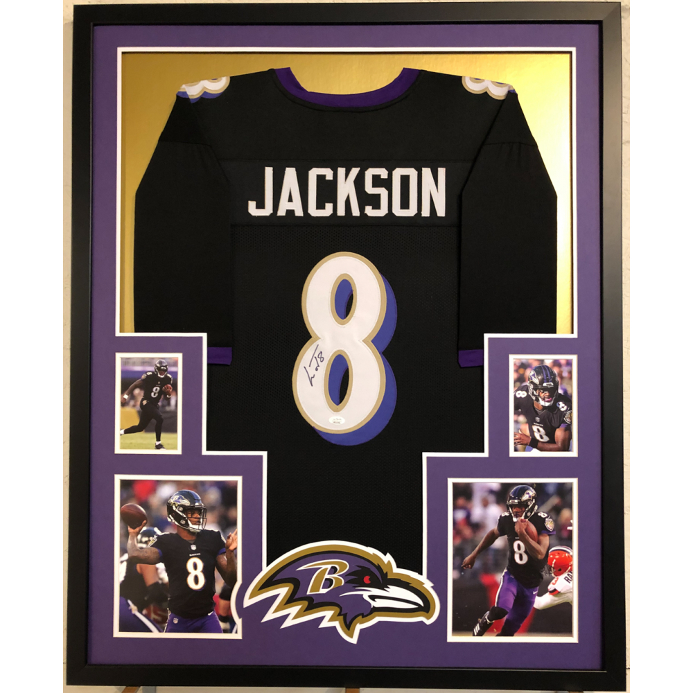 Lamar Jackson Signed 34x42 Custom Framed Jersey (JSA COA) | Pristine ...