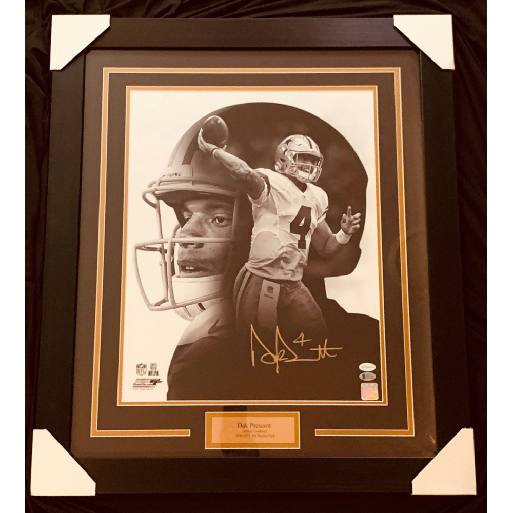 Dak Prescott Signed Cowboys 25.5x29.5 Custom Framed Photo (Beckett ...