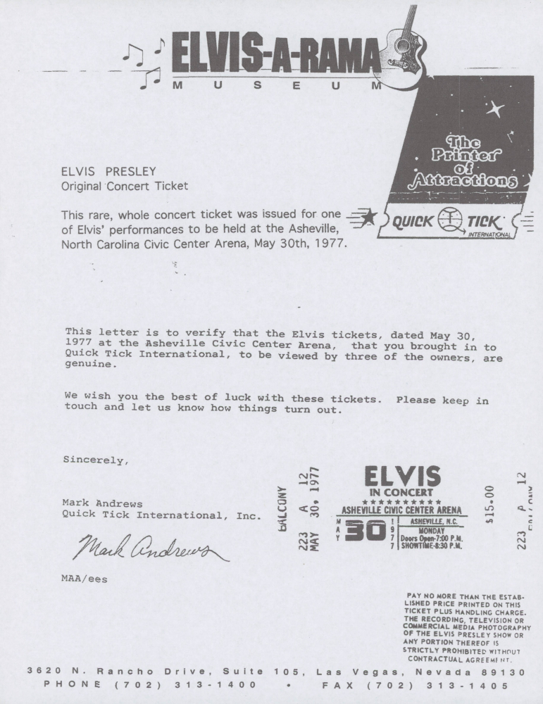 Elvis Presley Authentic Ticket Stub from May 30, 1977 | Pristine Auction