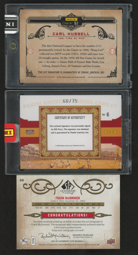 Lot of (3) Autograph Baseball Cards with 2011 SP Legendary Cuts ...