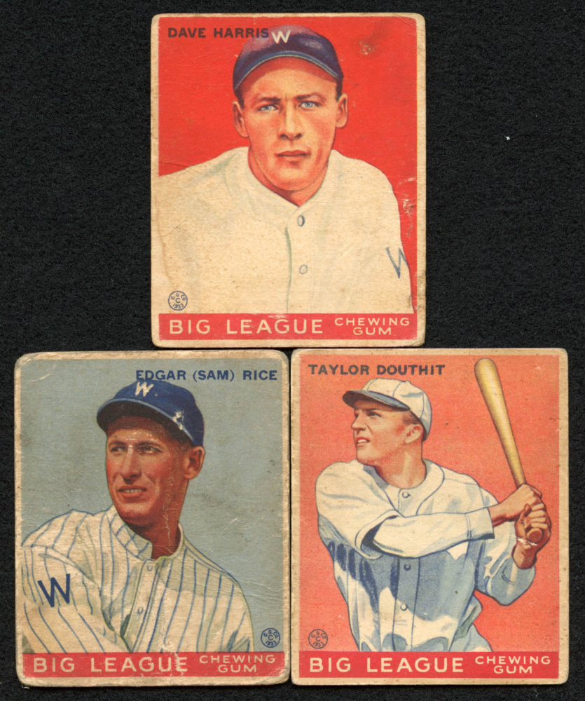Lot of (3) 1933 Goudey Baseball Cards with #9 Dave Harris RC, #134 Sam ...