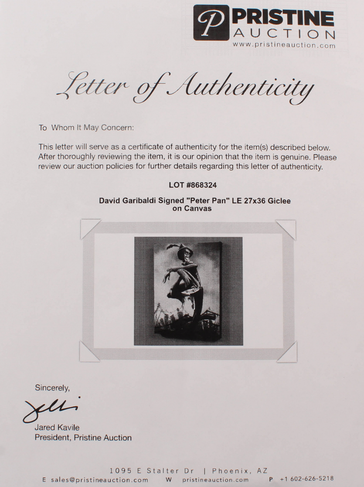 David Garibaldi Signed "Peter Pan" 26.5x36 Canvas Painting (PA LOA ...