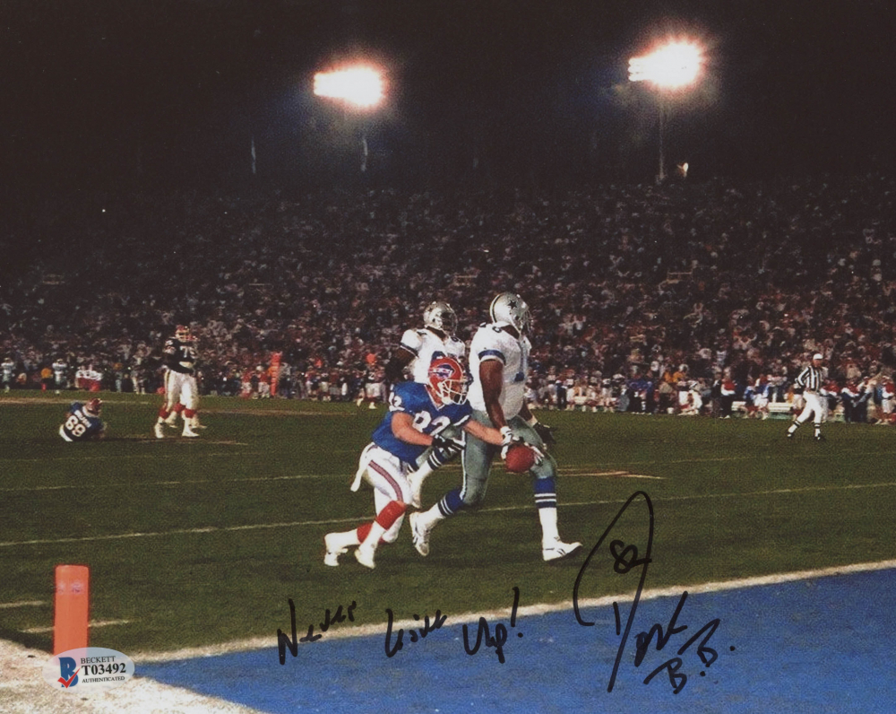 Don Beebe Signed Bills 8x10 Photo Inscribed "Never Give Up!" (Beckett ...