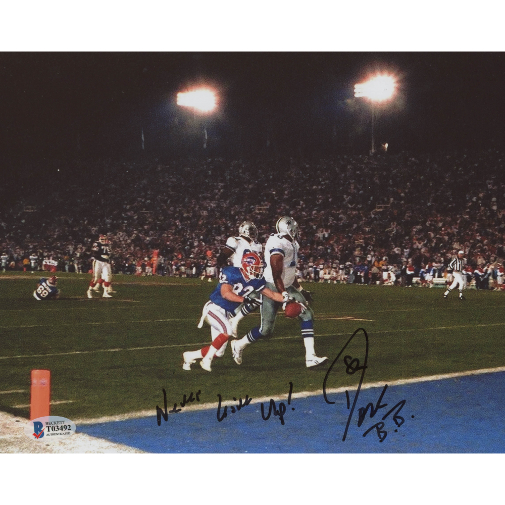 Don Beebe Signed Bills 8x10 Photo Inscribed "Never Give Up!" (Beckett ...