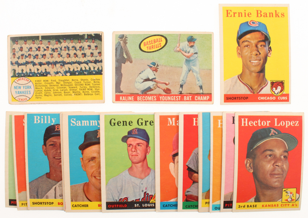 Lot of (21) 1958 Topps Baseball Cards with #310 Banks & #246 Yankees ...