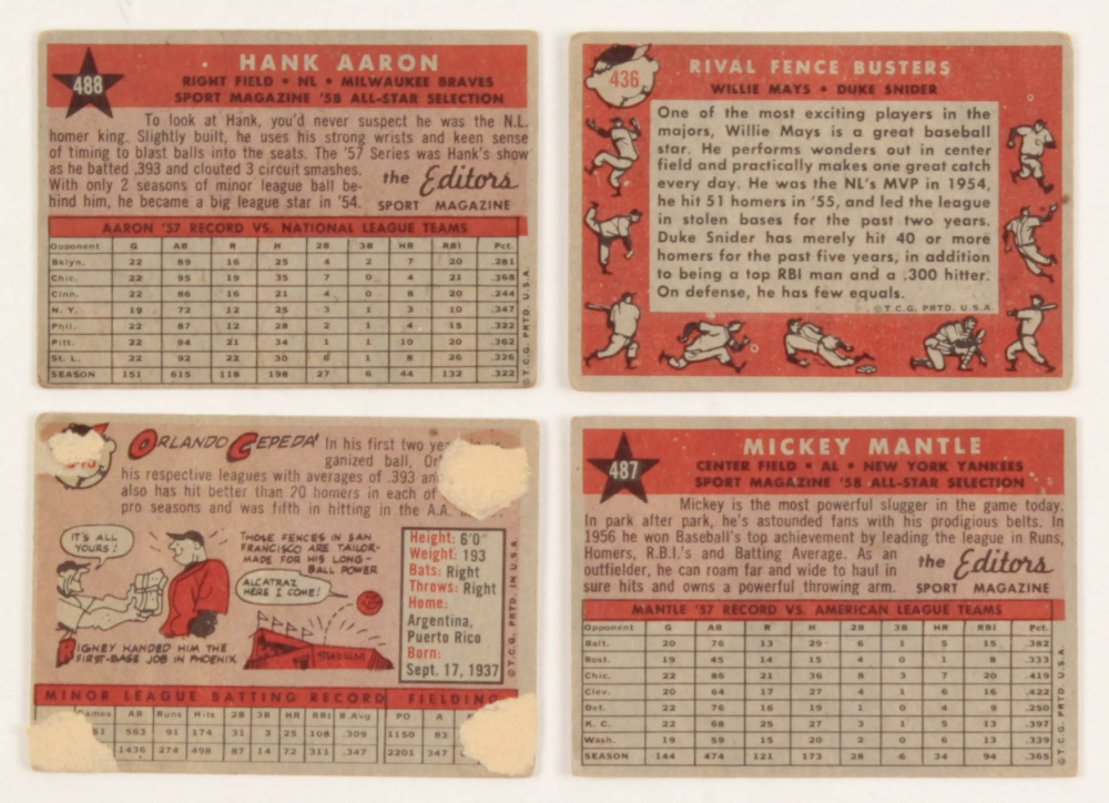 1958 Topps Complete Set of (495) Baseball Cards with #1 Ted Williams ...