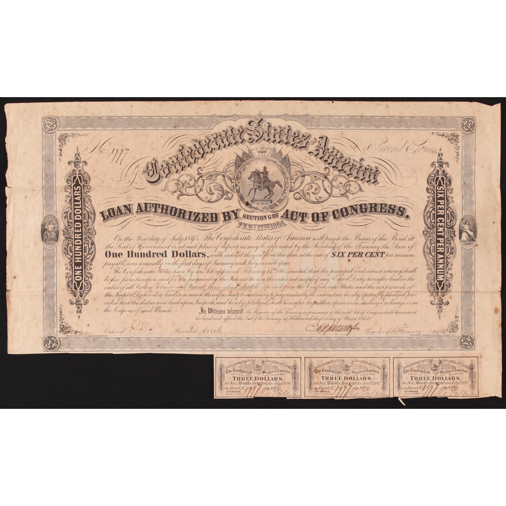 Authentic 1864 Confederate States of America $1000 One Thousand Dollar ...