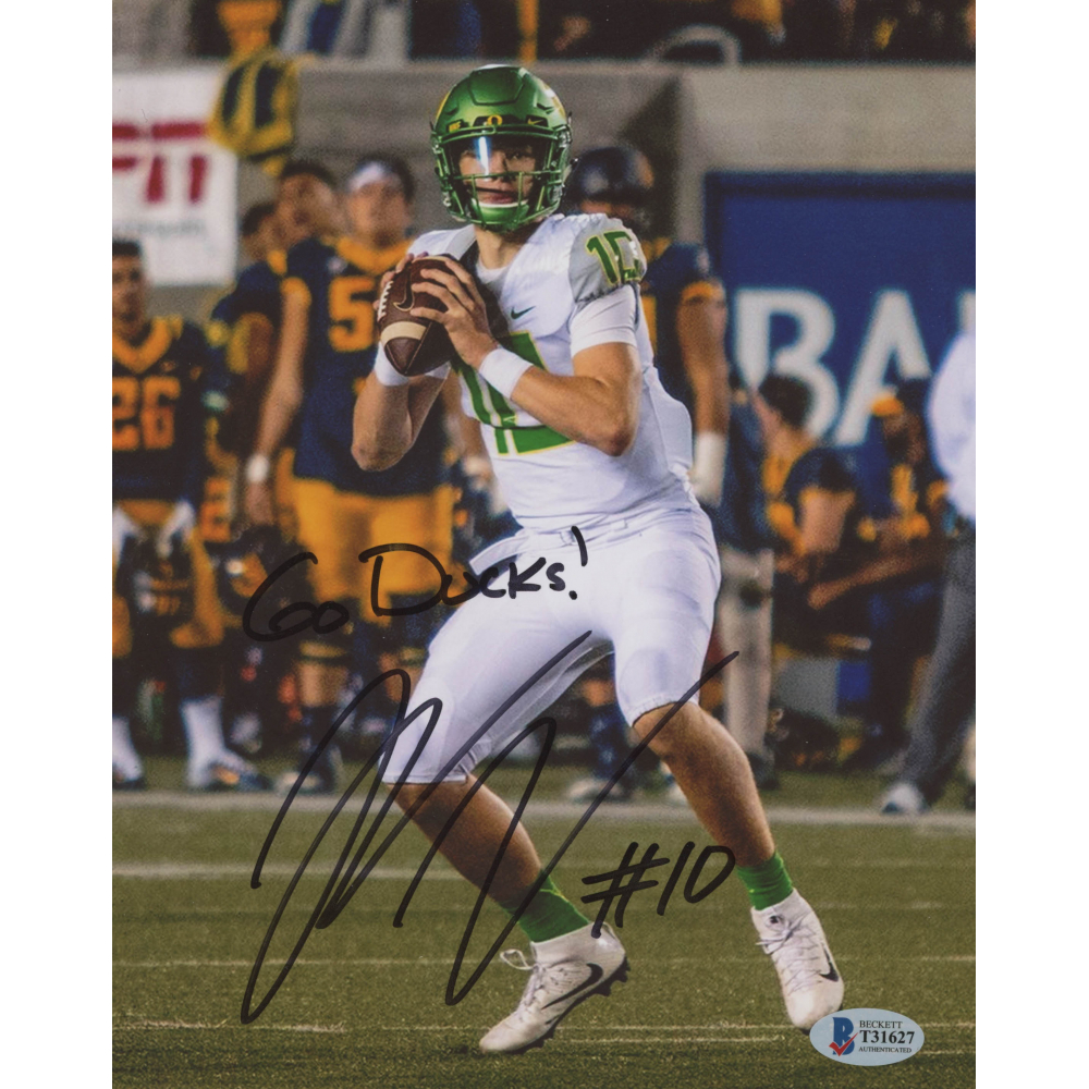 Justin Herbert Signed Oregon Ducks 8x10 Photo Inscribed "Go Ducks ...