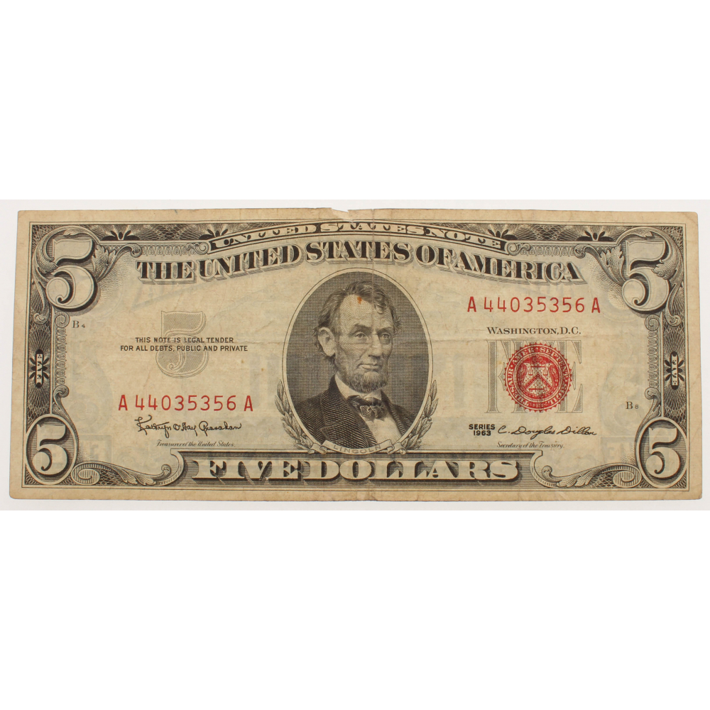 1963 $5 Five Dollar Red Seal U.S. Federal Reserve Note | Pristine Auction