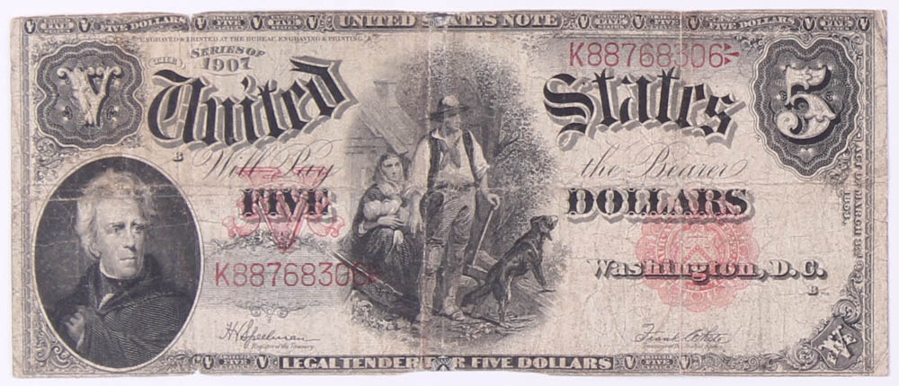 1907 $5 Five Dollar 1907 Series $5 Woodchopper United States Large-Size ...