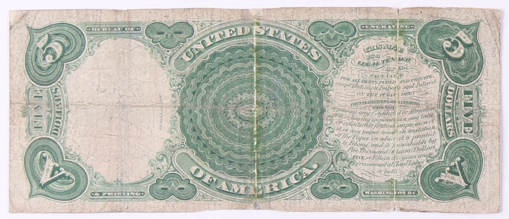 1907 $5 Five Dollar 1907 Series $5 Woodchopper United States Large-Size ...