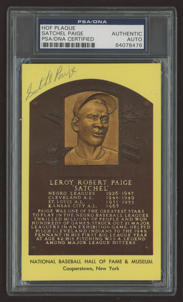 Satchel Paige Signed Gold Hall of Fame Plaque Postcard (PSA ...