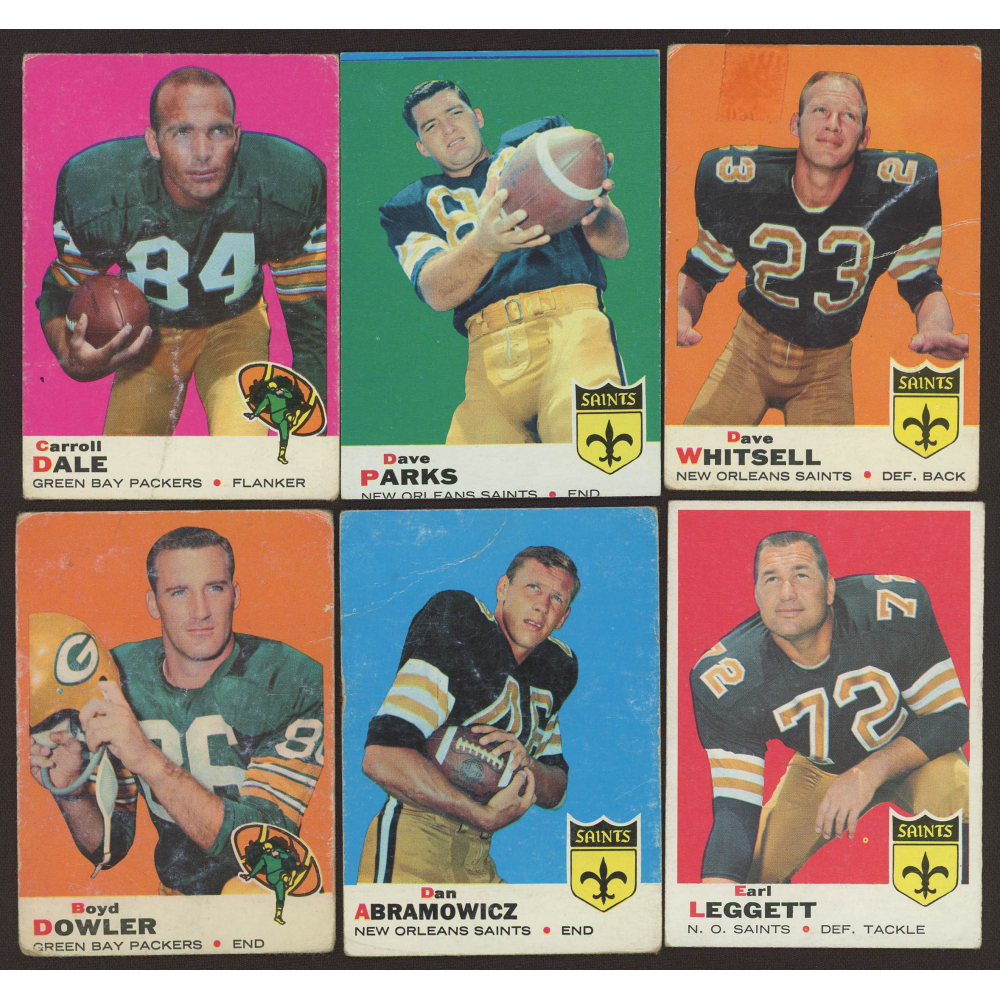 Lot of (6) 1969 Topps Football Cards with #77 Carroll Dale, #196 Earl ...