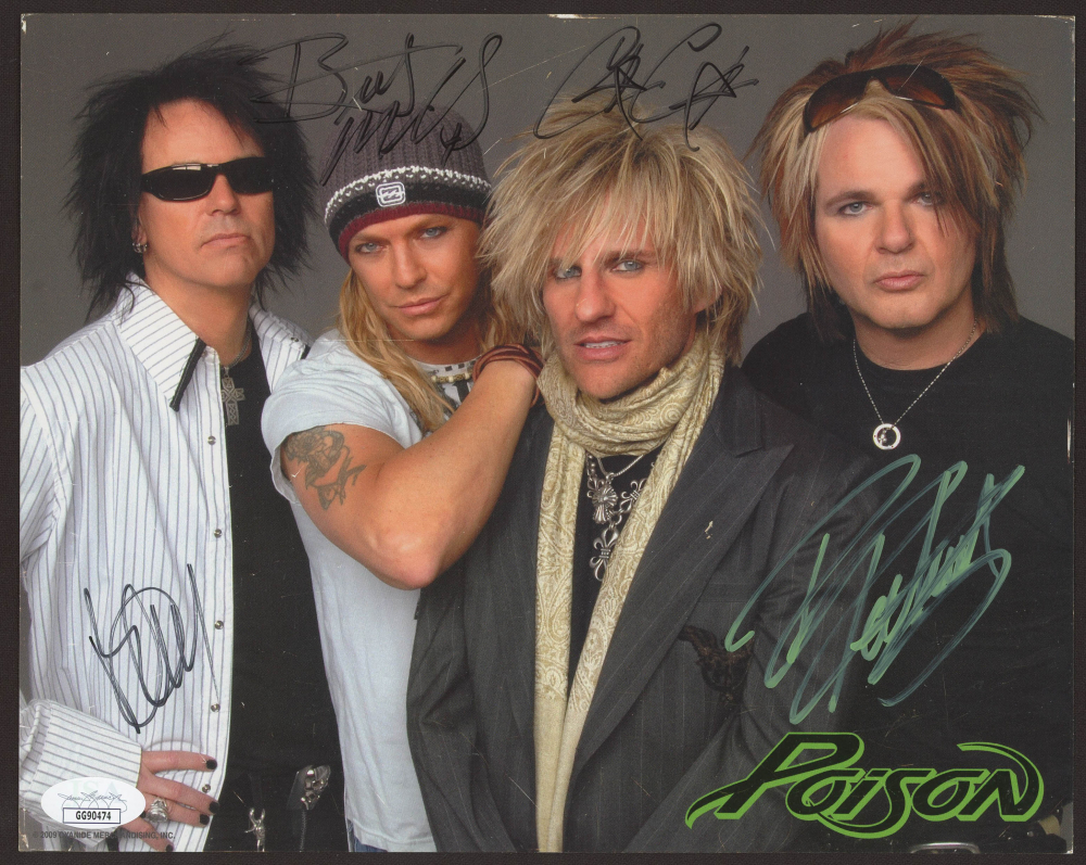 "Poison" 8x10 Photo Signed Bret Michaels, C.C. DeVille, Rikki Rockett ...