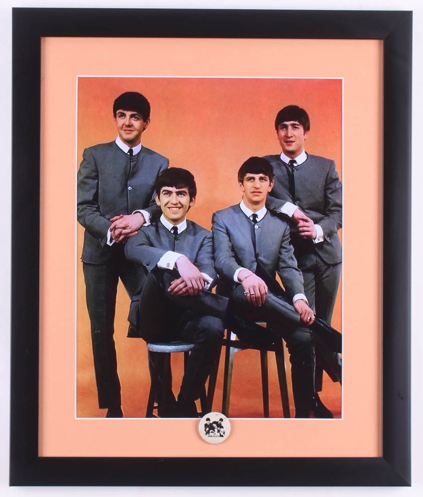 The Beatles 16x19 Custom Framed Photo Display with 1965 Beatles Pin ...