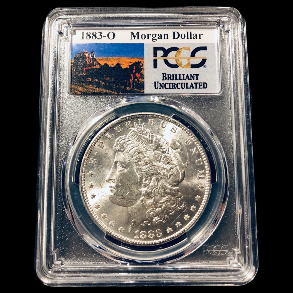 1883-O Morgan Silver Dollar - Stage Coach Label (PCGS Brilliant Uncirculated) | Pristine Auction