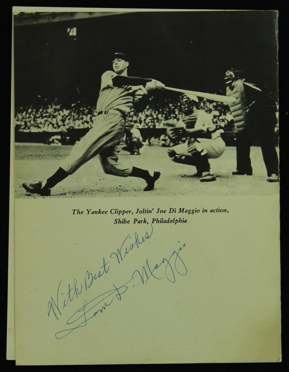 Tom DiMaggio Signed DiMaggio's Restaurant Menu Inscribed "With Best ...