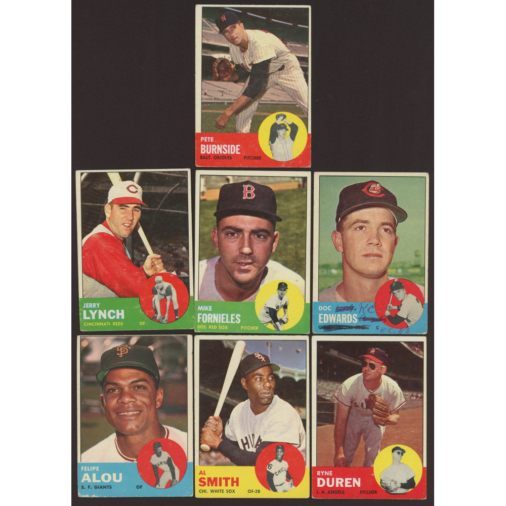 Lot of (7) 1963 Topps Baseball Cards with Pete Burnside #19, Doc ...