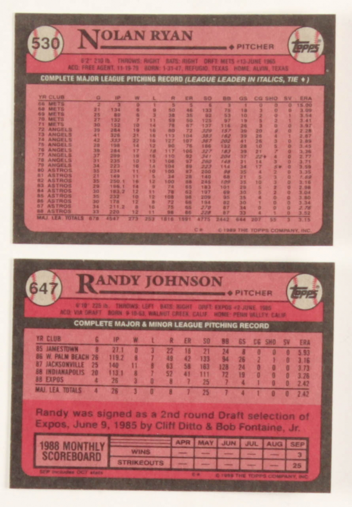 1989 Topps Complete Set of (792) Baseball Cards with #647 Randy Johnson ...