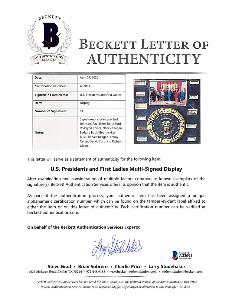 "United States Presidents & First Ladies" 27x27 Custom Framed Cut ...