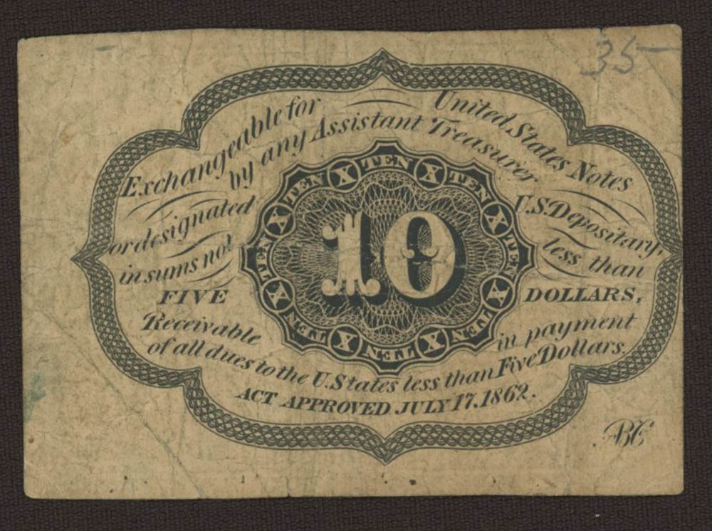 1862 United States 10¢ Ten Cents Fractional Postage Currency Bank Note ...