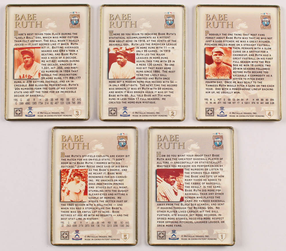 Complete Set of (5) Babe Ruth Metallic Impressions Embossed Metal ...