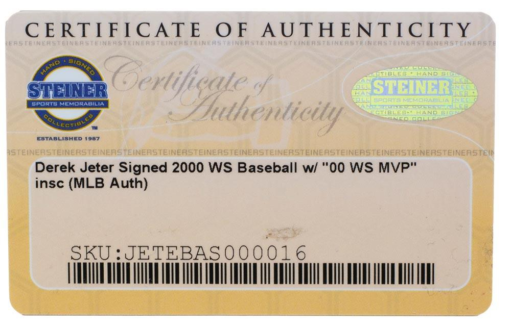 Derek Jeter Signed 2000 World Series Logo Baseball Inscribed "00 WS MVP ...