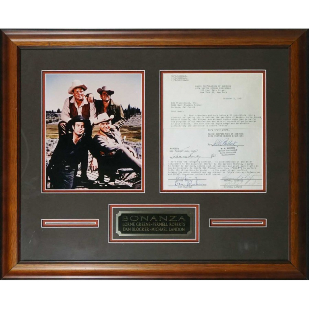 "Bonanza" 20x24 Custom Framed Contract Display Signed by (4) with Lorne ...