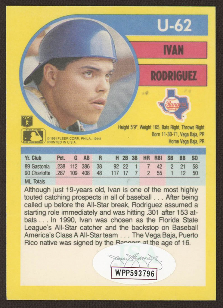 Ivan Rodriguez Signed 1991 Fleer Update #62 RC (JSA COA) | Pristine Auction
