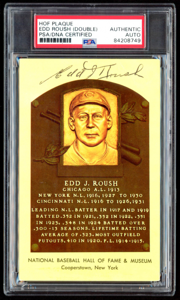 Edd Roush Twice-Signed Gold Hall of Fame Plaque Postcard (PSA ...