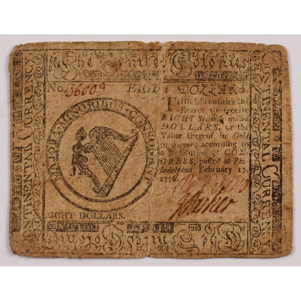 1776 $8 Eight-Dollar - Continental - Colonial Currency Note | Pristine ...
