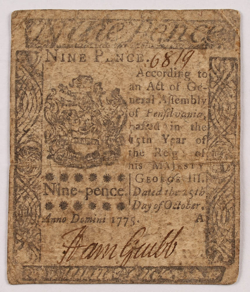 1775 9p Nine Pence - Philadelphia - Colonial Currency Note | Pristine ...