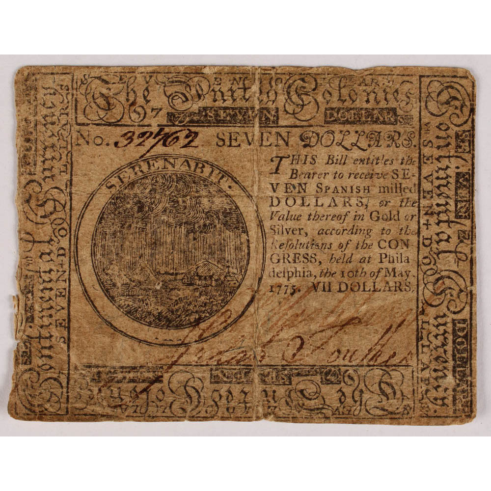 1775 $7 Seven Dollar - Continental - Colonial Currency Note | Pristine ...