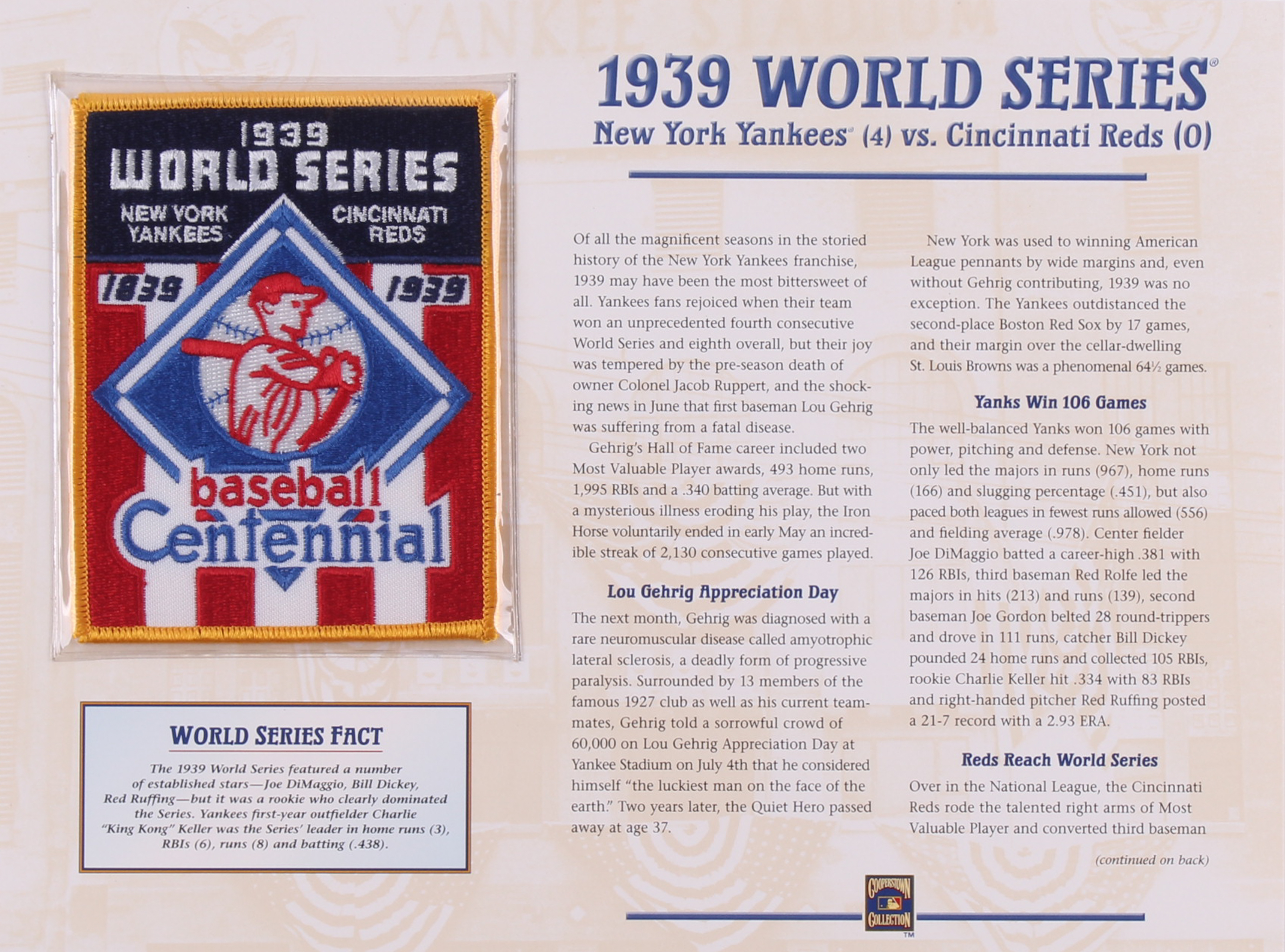 1939 World Series Scorecard & Patch | Pristine Auction