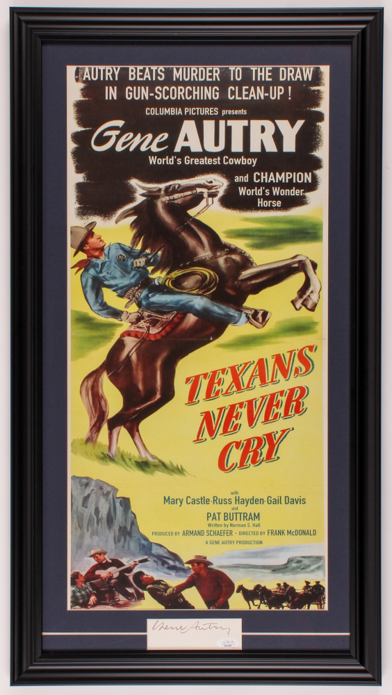 Gene Autry Signed "Texans Never Cry" 16.5x30 Custom Framed Cut Display ...