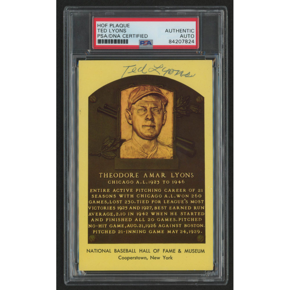 Ted Lyons Signed Chicago White Sox Hall of Fame Plaque Postcard (PSA ...