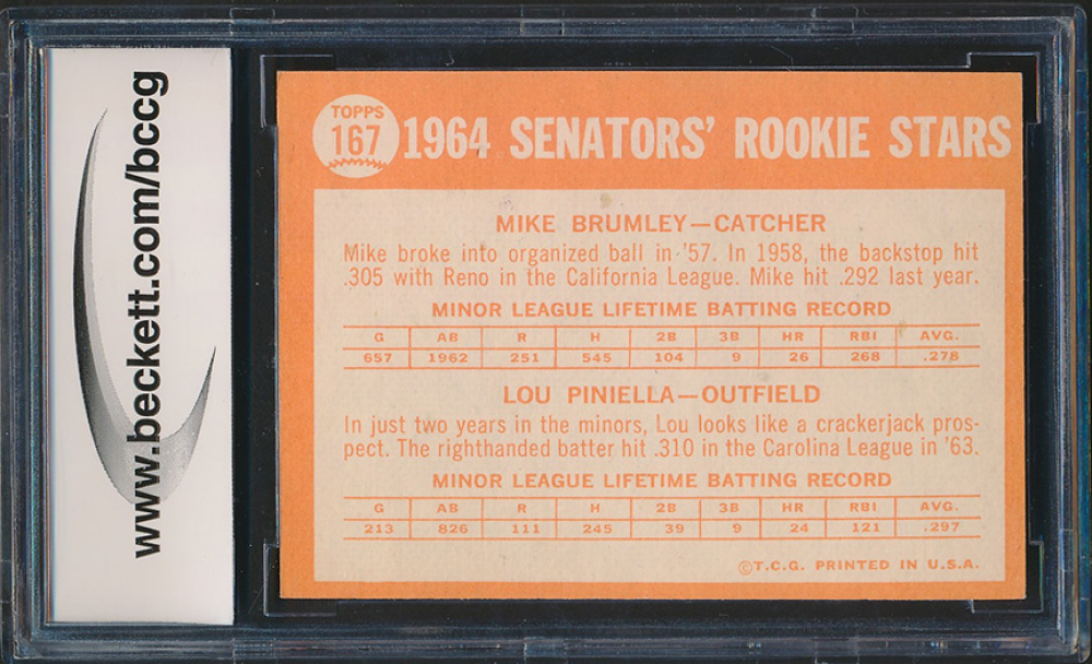 1964 Topps #167 Rookie Stars / Mike Brumley RC / Lou Piniella RC (BCCG ...