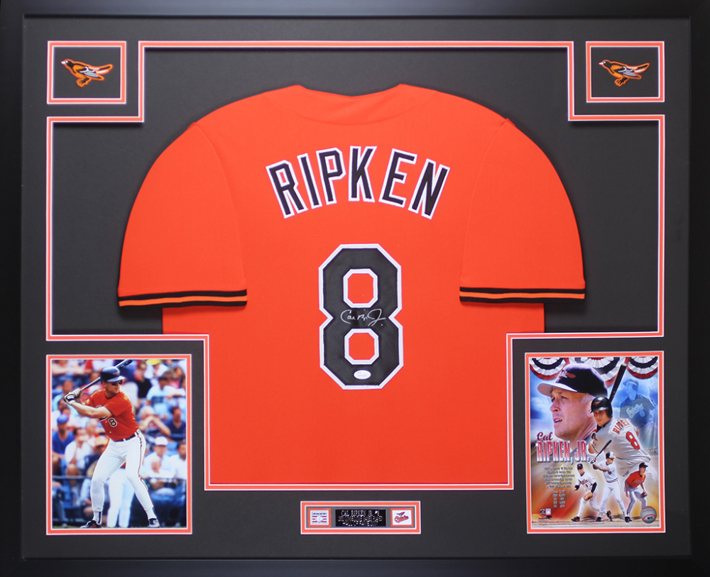 Cal Ripken Jr. Signed 35x43 Custom Framed Jersey Inscribed "HOF 83 ...