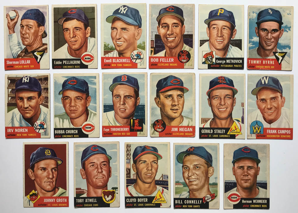 Lot of (17) 1953 Topps Baseball Cards with #54 Bob Feller, #51 Frank ...