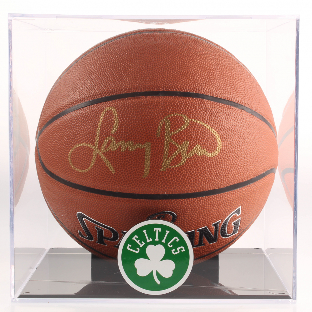 Larry Bird Signed NBA Basketball with Celtics Logo Display Case (PSA ...