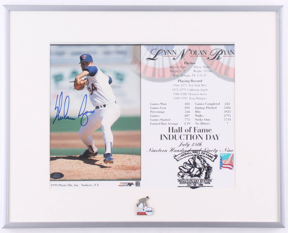 Nolan Ryan Signed Rangers 11.5x14.5 Custom Framed HOF Induction Day ...