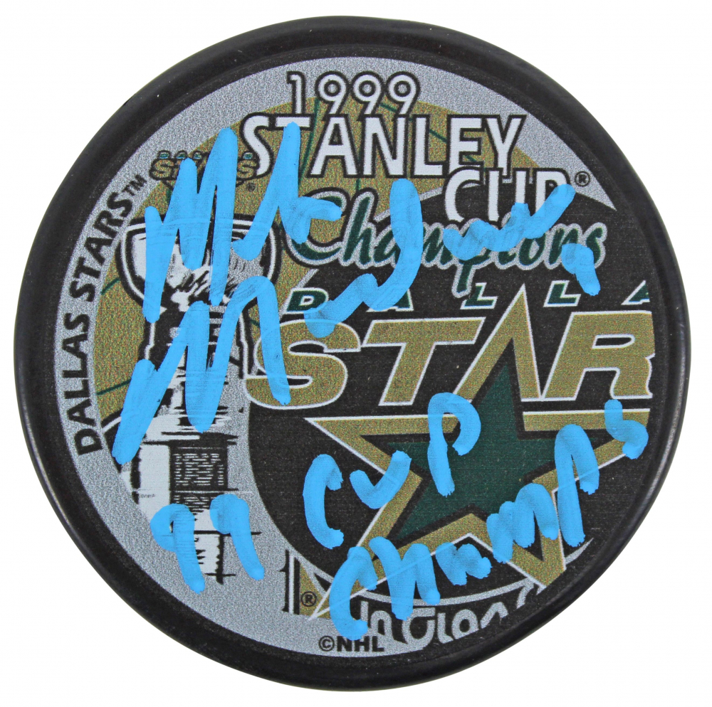 Mike Modano Signed 1999 Stars Stanley Cup Champions Logo Hockey Puck ...